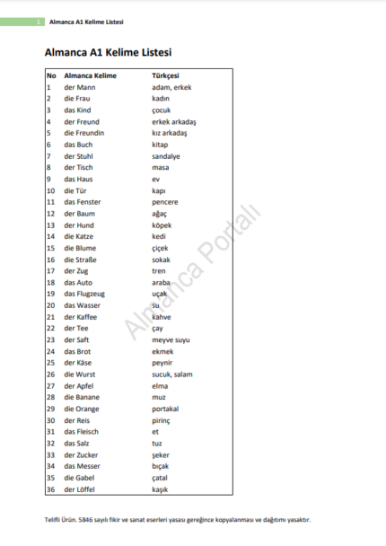 Almanca A1 PDF Eğitim Seti - Almanca Portalı